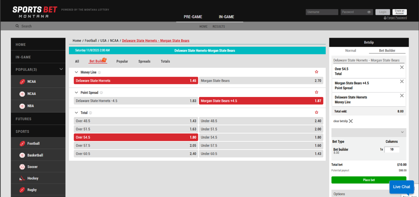 Same Game Parlay - Sports Bet Montana
